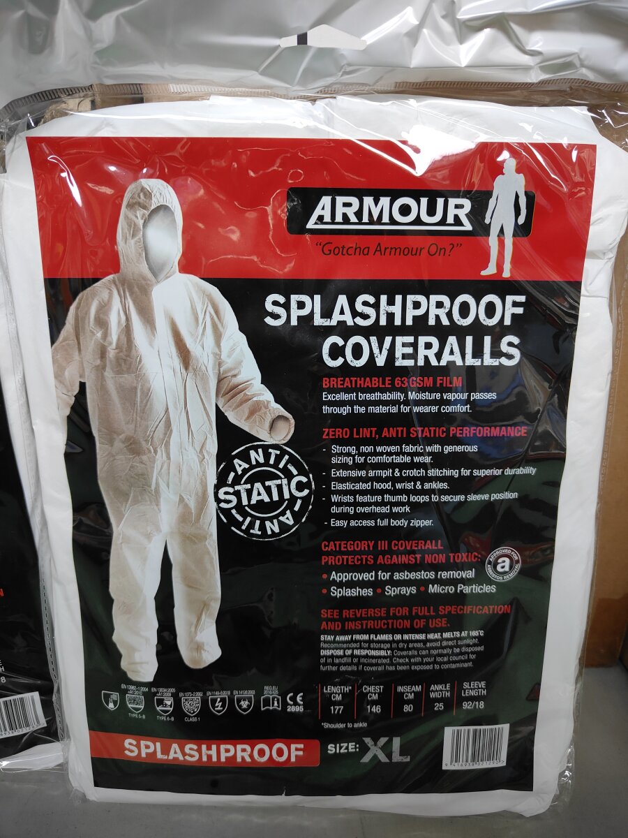 ARMOUR SPLASH PROOF COVERALLS 60GSM WHITE XL - Wynn Fraser